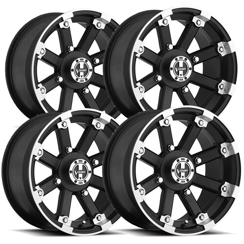 (Set of 4) Vision UTV 393 Lockout 15x7 4x156 Black/Machined Wheels Rims ...