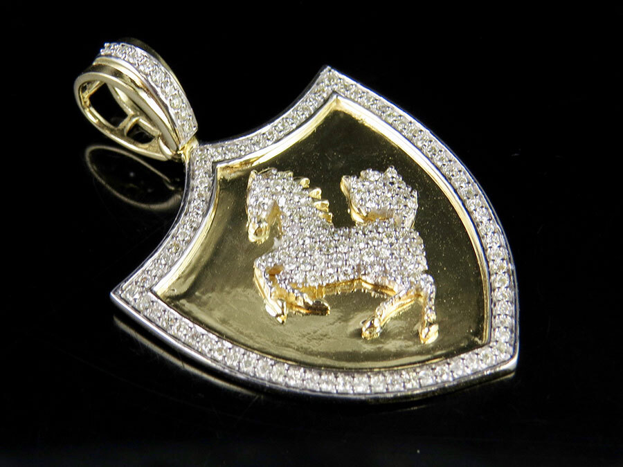 10K Yellow Gold Ferrari Logo Horse Shield Genuine Diamond Pendant Charm ...