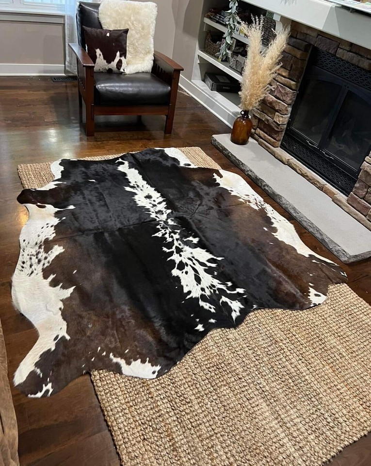 NEW REAL 100% COWHIDE RUGS TRICOLOR AUSTRALIAN COWS FUR SKINS CARPET ...