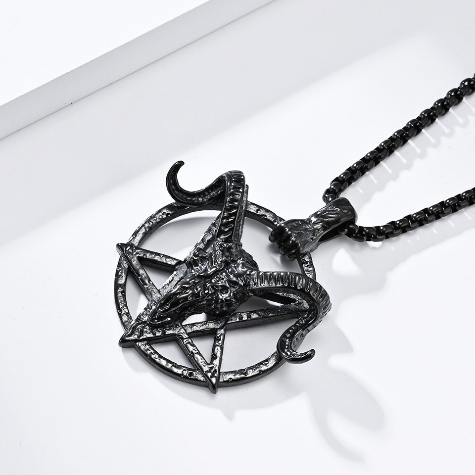 Men Leviathan Satanic Cross Necklace Stainless Steel Satan Goat Pendant ...