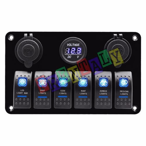 Car Marine Boat 6-Gang Waterproof Circuit Blue LED Rocker Switch Panel ...
