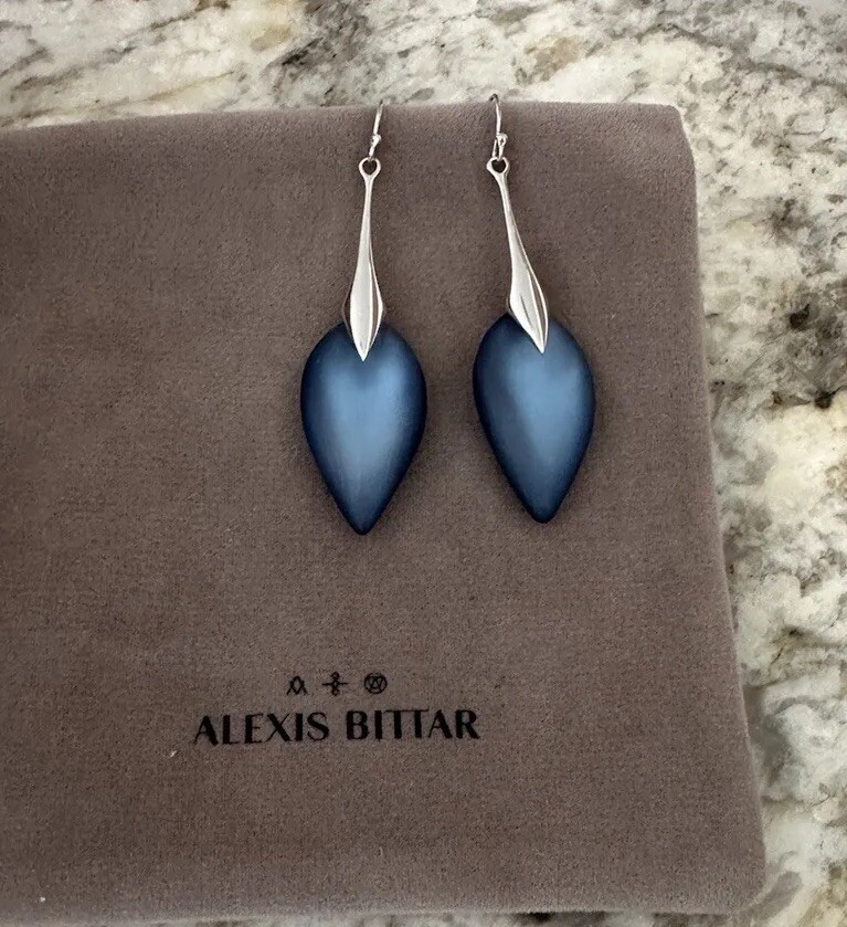 100% Authentic ALEXIS BITTAR Silver Stem & Blue Lucite Earrings | eBay