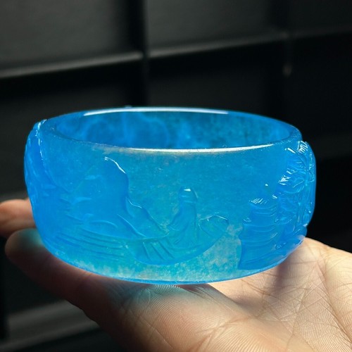 Real Natural AA Ice high Blue Myanmar Jade jadeite bracelets bangle ...