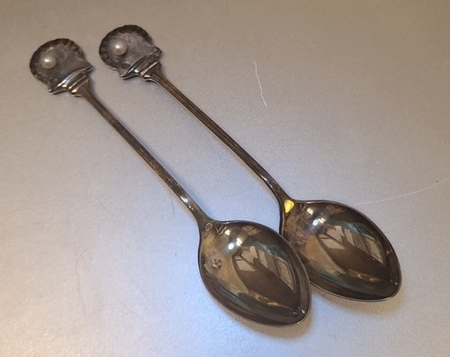 SET OF 2 Vintage Mikimoto Pearl STERLING SEASHELL Spoons 4.75" B11 | eBay