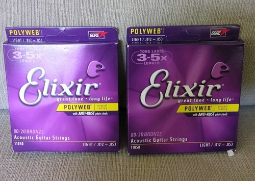2 sets Elixir 11050 Polyweb 80/20 Bronze Acoustic Guitar Strings .012 ...