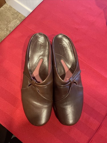 Clarks Artisan Brown Leather Clogs US Size 8.5 Wedge Heel Shoes Women ...