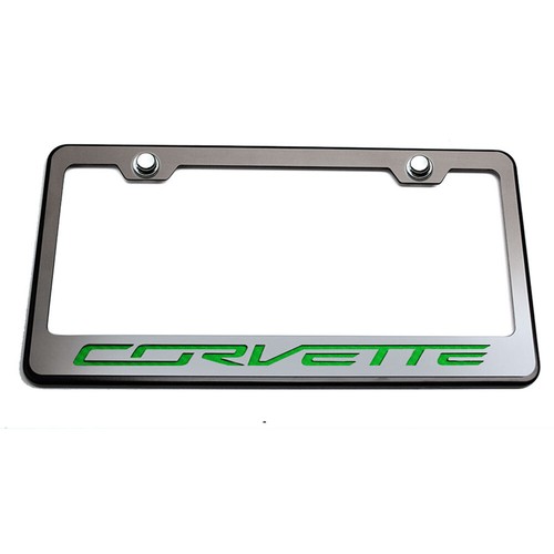 ACC Plate Frame Green C-Fiber Corvette Inlay+Brushed Face fits Chevy ...