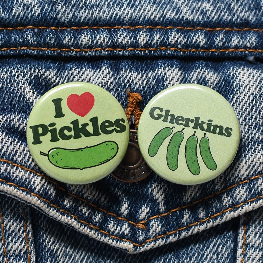 GHERKINS PICKLES BUTTONS 1.25" - pins badge i heart love pickling NEW ...