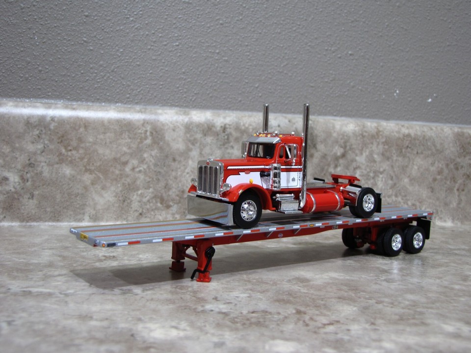 DCP 1/64 Single Axle Red White Daycab Peterbilt 359 Flatbed Trailer 60 ...