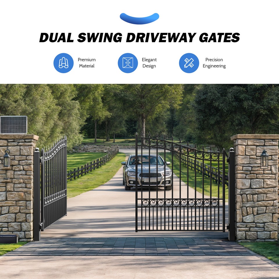 ZUMI 12x6 ft. Dual Swing Gates Heavy Duty Driveway Iron Gates for Home ...