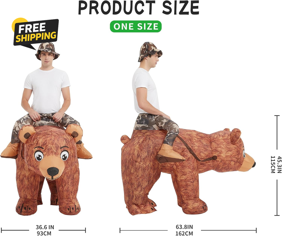 Bear Inflatable Costume Riding Bear Air Blow up Funny Fancy Dress Party ...