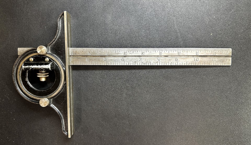 STARRETT NO. 490 PROTRACTOR, SQUARE 12" #94 RULE & CENTER, CAST IRON ...