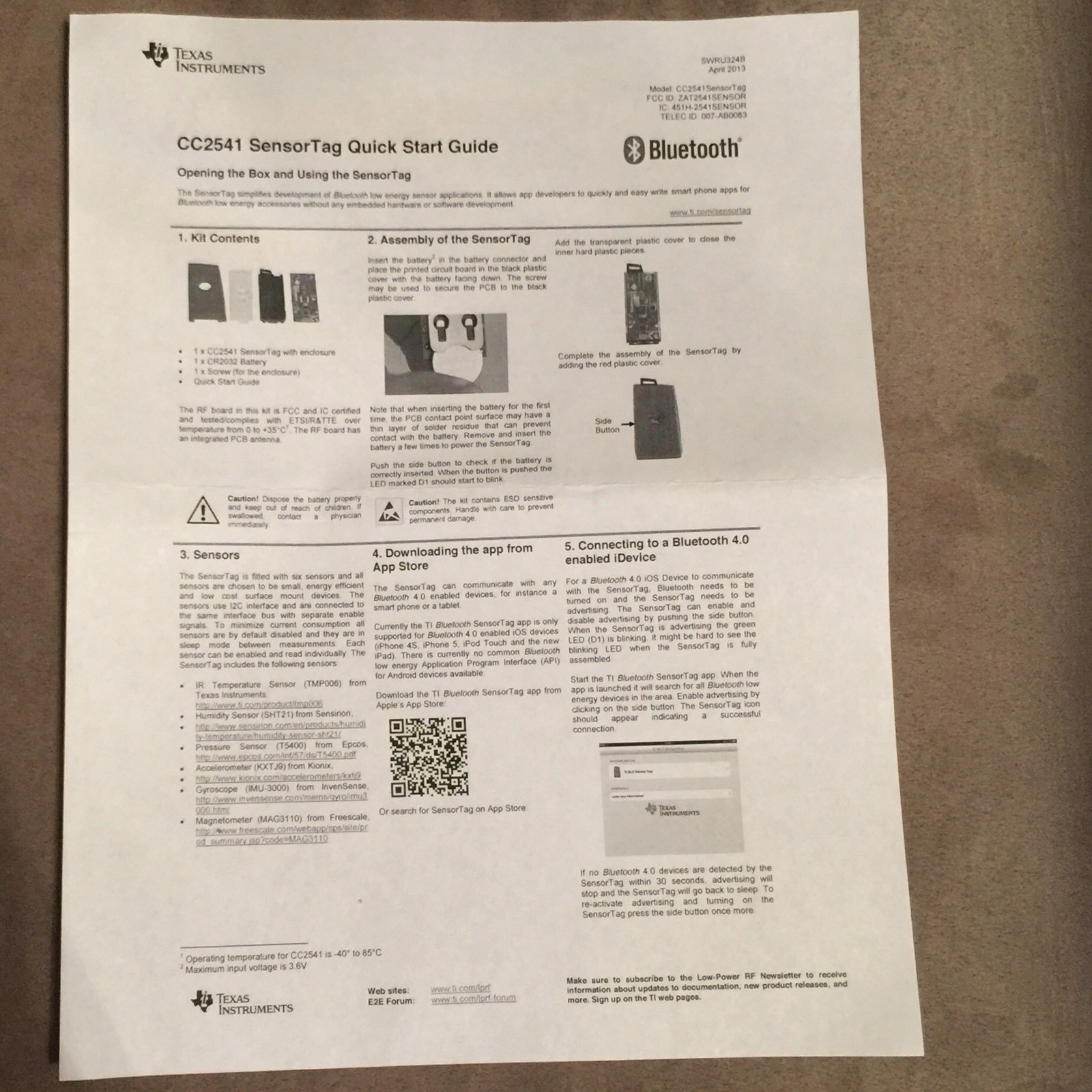 Texas Instruments CC2541 SensorTag Development Kit NEW Ti | eBay