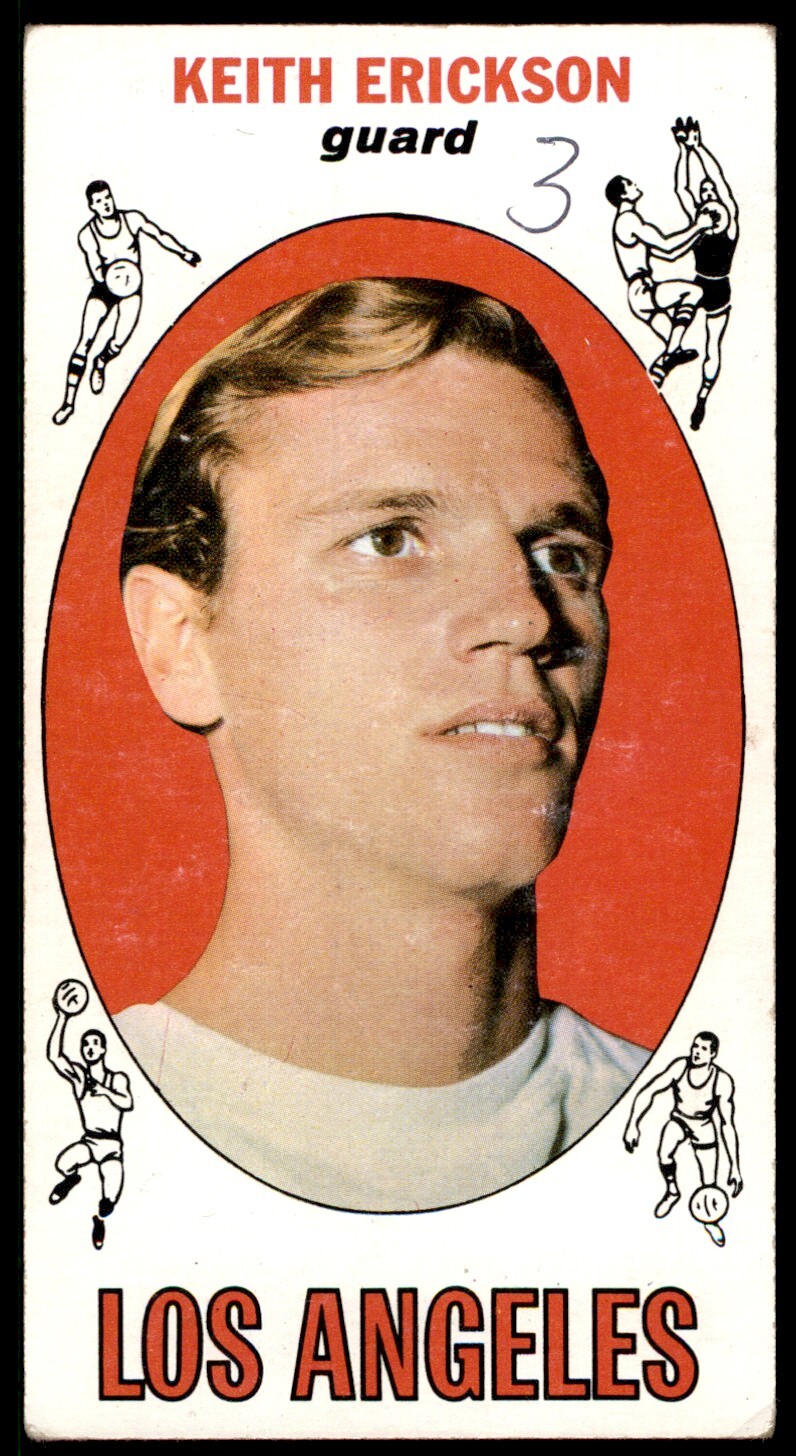1969-70 TOPPS KEITH ERICKSON RC LOS ANGELES LAKERS #29A WRITING ON FRT ...