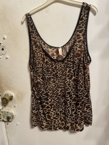 EUC Cacique Brown Leopard Mesh Nylon w/ Black Lace Trim Camisole Top 3X ...