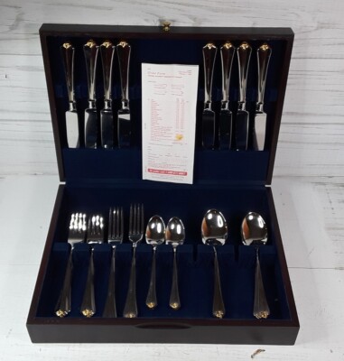 Vintage Oneida Juilliard 18/8 Stainless 24K Golden Accents 40 pcs Set ...