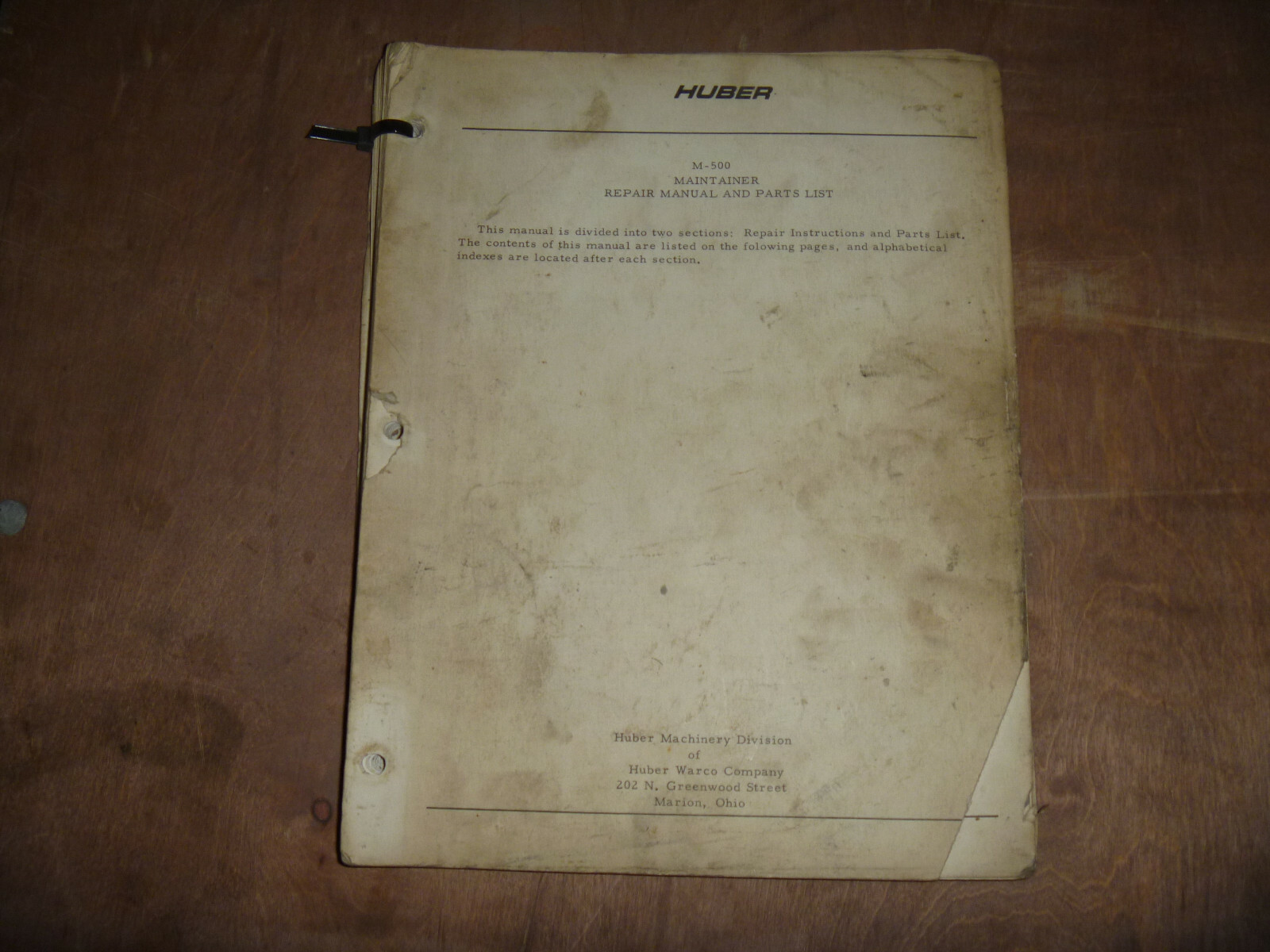 Huber M-500 Maintainer Motor Grader Shop Service Repair Parts Catalog ...
