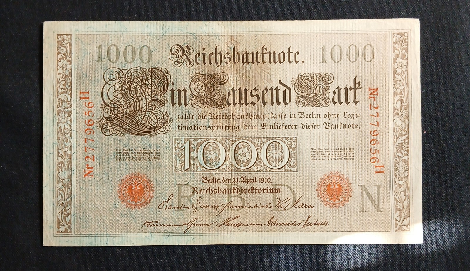 WWI 1910 Imperial German 1000 Mark Reichsbanknote Unc P#44b | eBay