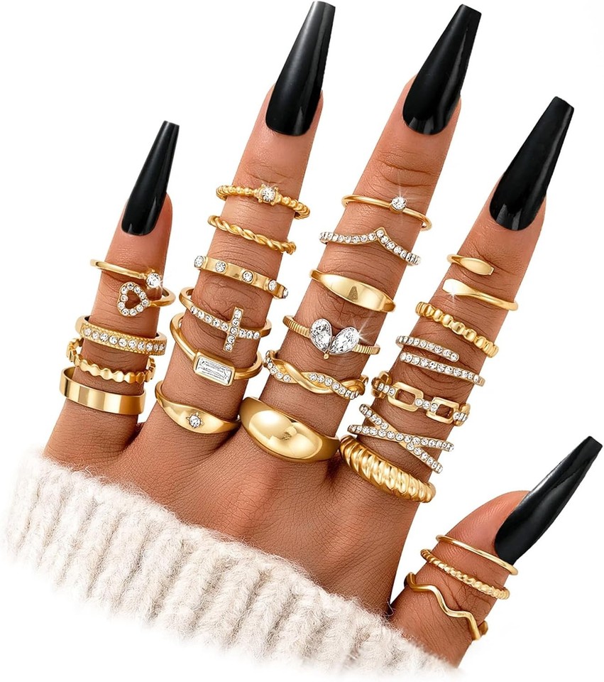 25 PCS Gold Stackable Rings Set for Women, Simple Twist Knuckle Finger ...