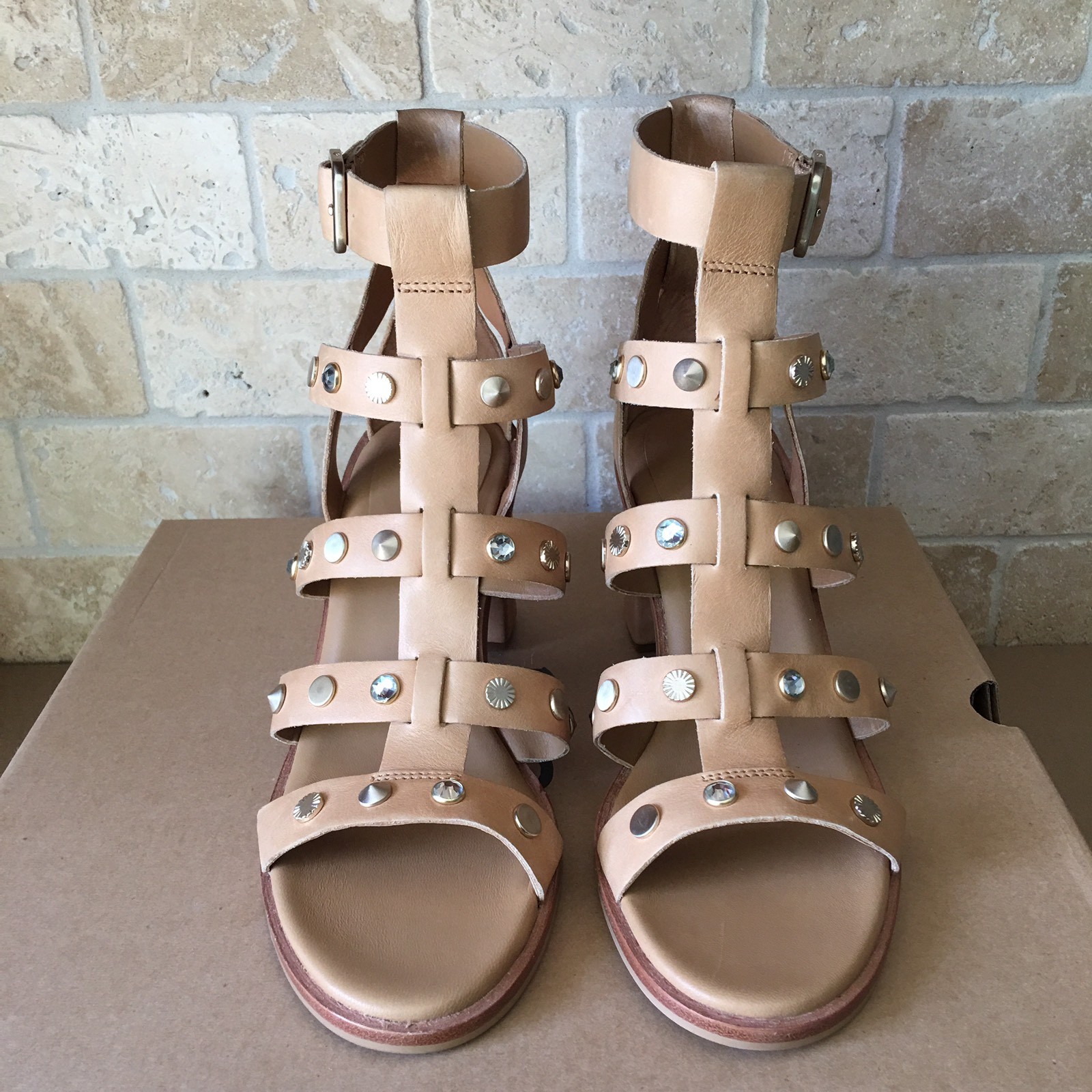 UGG MACAYLA STUDDED BLING LATTE LEATHER GLADIATOR HEEL SANDALS SIZE 11 WOMENS | eBay