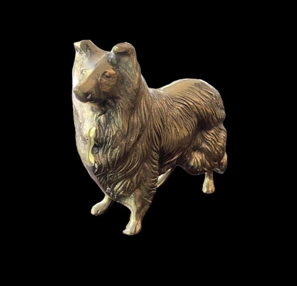 Vintage Heavy Brass Figure Of A Standing Collie Dog Amazing Detail | eBay