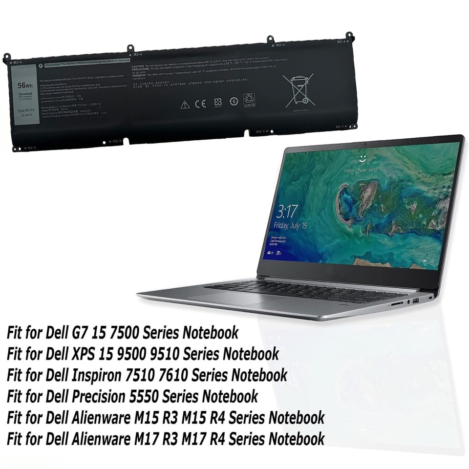 NEW For Dell 56Wh 8FCTC Laptop Battery For Dell XPS 15 9500 P8P1P DVG8M ...