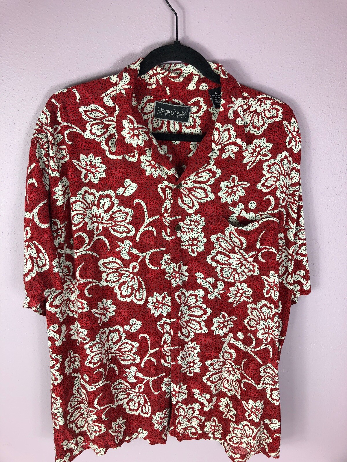 Ocean Pacific Men's Shirt Hawaiian XL Red Floral Camp… - Gem