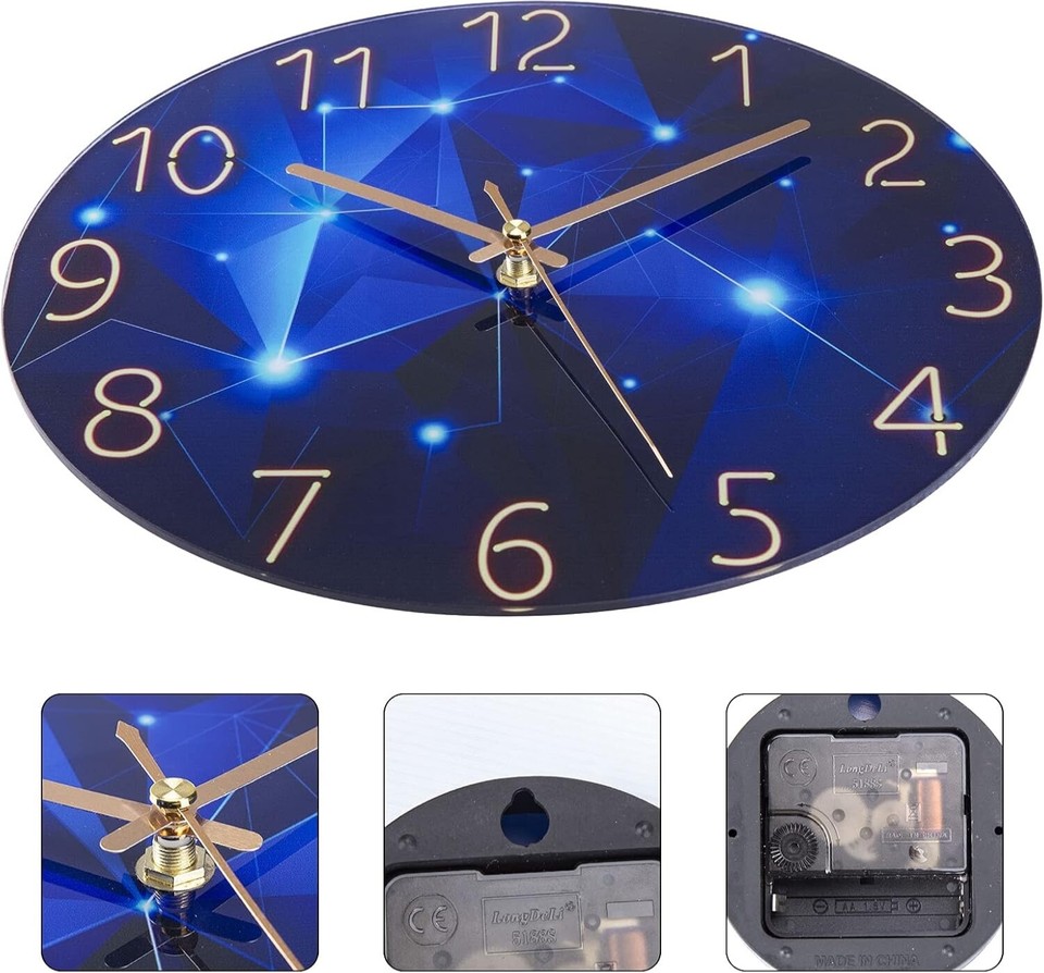 30cm Large Glass Quartz Wall Clock - Non-Ticking Silent Battery ...
