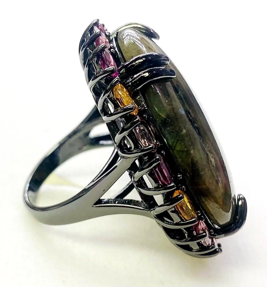 HSN Rarities Sterling Silver Labradorite & Colored Garnet Triangular ...