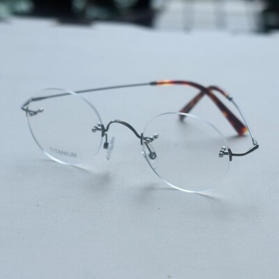 Steve Jobs round bronze titanium eyeglasses men's rimless brown glasses ...