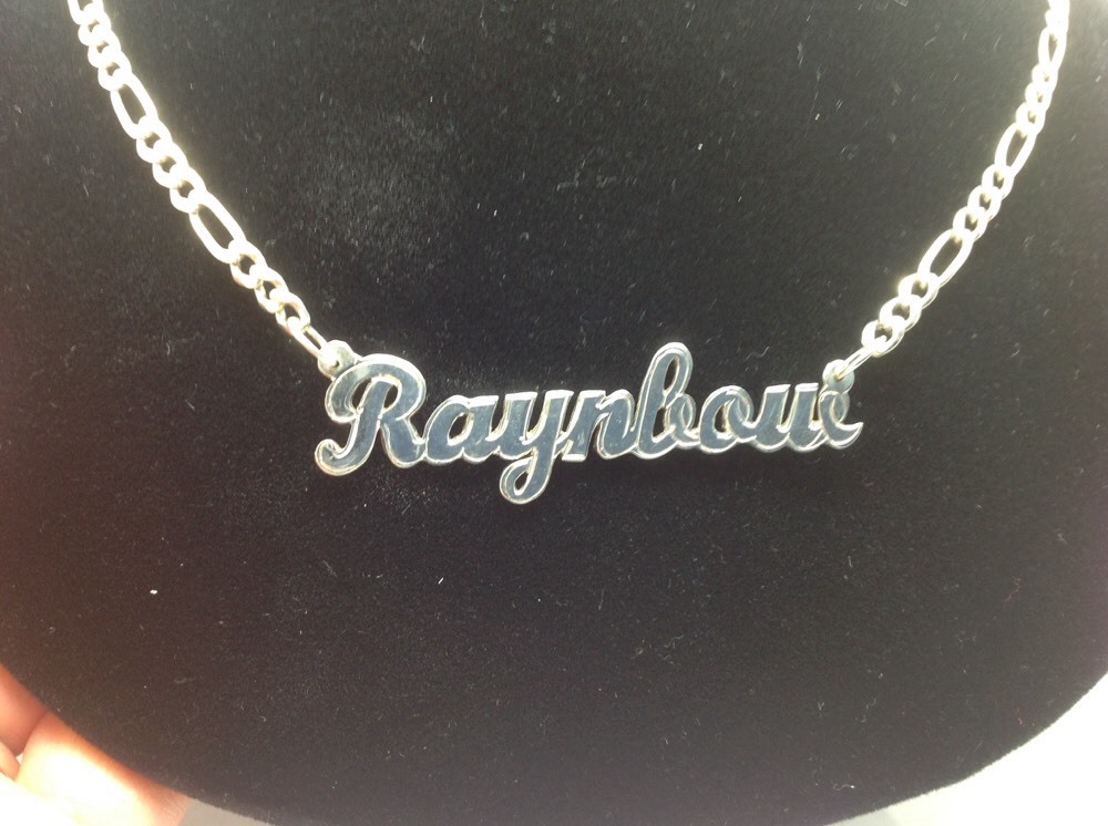 REDUCED!!! STERLING SILVER "RAYNBOW" NAME PLATE/CHAIN. CUSTOM MADE 24 ...