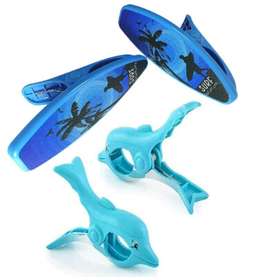 2 Set (4 Ct) Blue Surfboard / Dolphin Beach Towel Clips | eBay