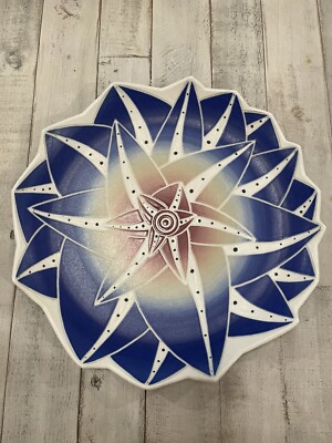 Wayne Bates Studio Art Pottery Cobalt Sgraffito Signed Plate Decor 14 ...