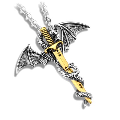 Stainless Steel Luminous Fly Dragon Sword Pendant Chain Necklace Mens ...