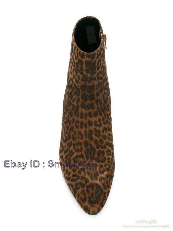Occident Mens Leopard Block Heel Ankle Boot Chelsea Leather Real Suede ...