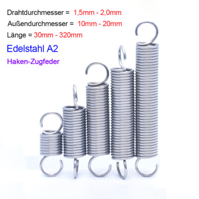 Zugfeder mit Haken,Zugfedern Feder Edelstahl A2 verschiedene Größen,d=1 ...