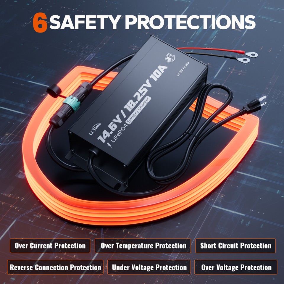 LiTime 14.6V/18.25V 10A Smart Waterproof Charger for 12.8V/16V LiFePO4 ...