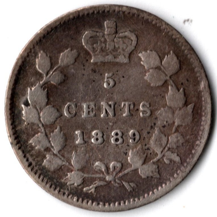 1889 Canada 5 Cent 0.925 Fine Silver Queen Victoria Possibly cleaned ...