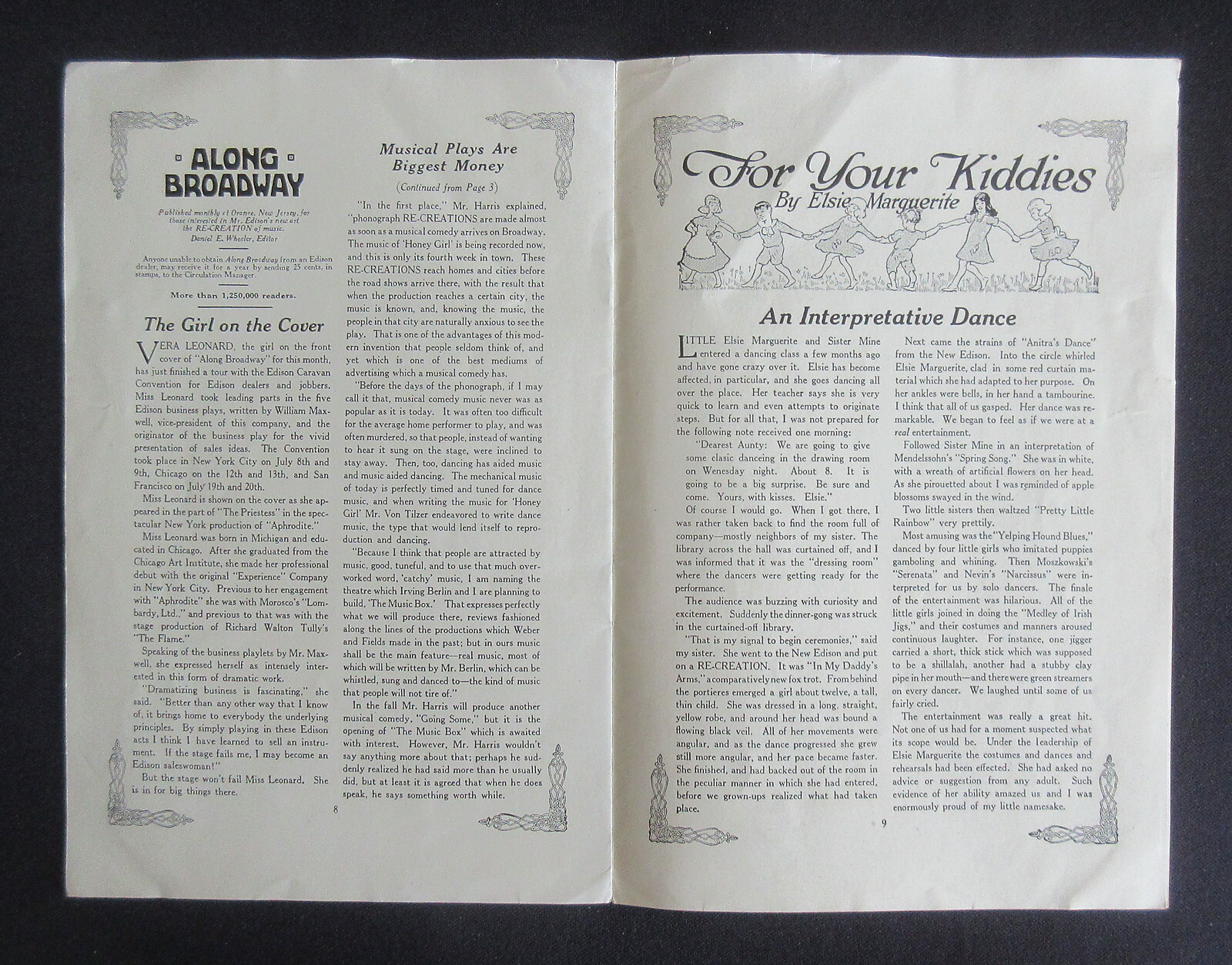 ALONG BROADWAY MAGAZINE (Aug 1920) Thomas Edison Musical Magazine Vera ...