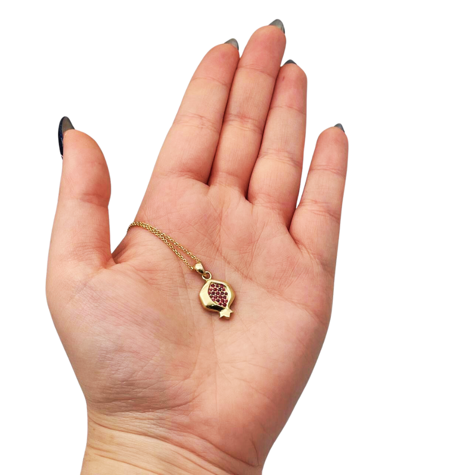Pomegranate Jewish Pendant 14k Yellow Gold Ruby Necklace Charm Judaica ...