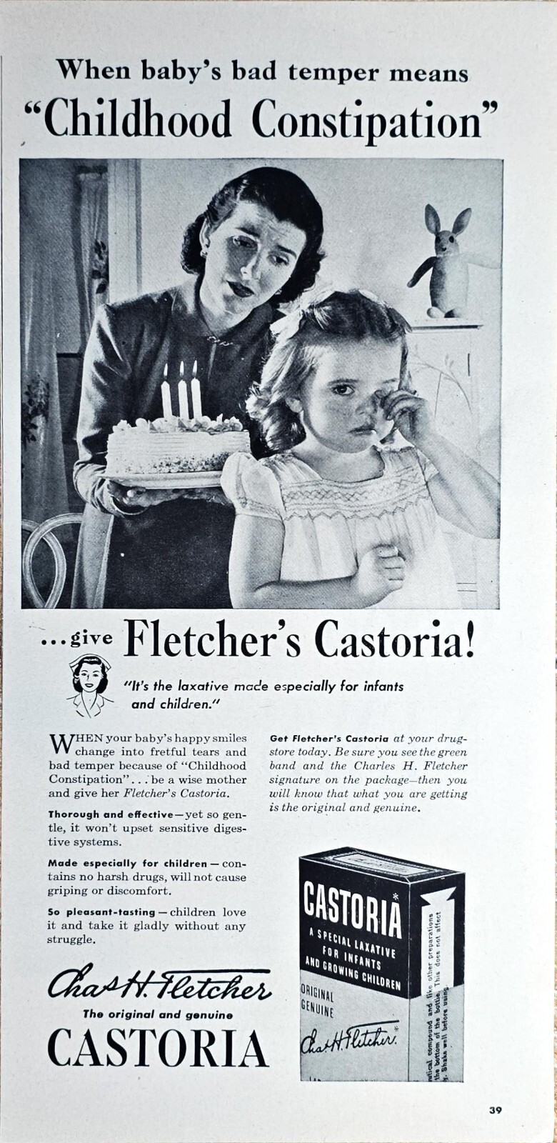 1948 FLETCHER'S CASTORIA LAXATIVE Vintage Print Ad | eBay