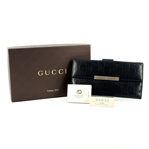 GUCCI Leather Long Wallet Black GG Logo Guccissima With Box Auth 0211 ...