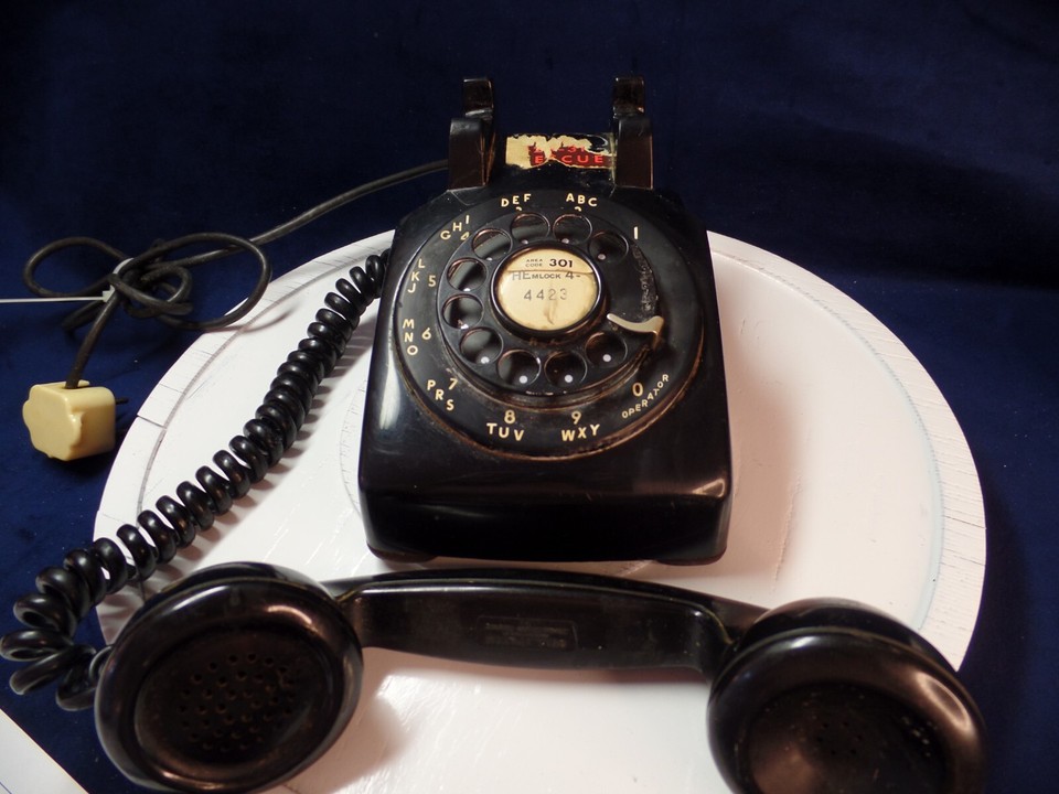 Vtg F1 Black Bell Western Electric Rotary Phone # Area Code 301 HEmlock ...