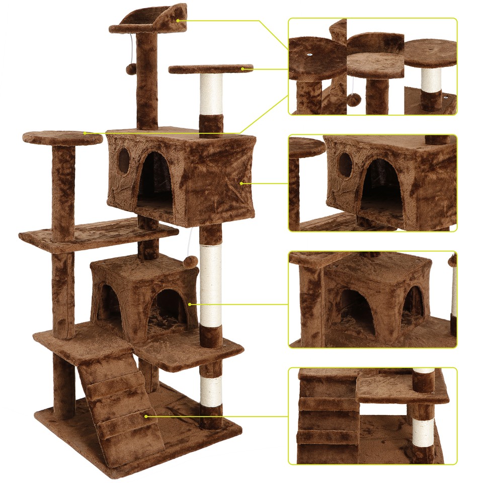 55" Cat Tree Tower Activity Center Playing House Grey/Beige/Blue/Brown ...