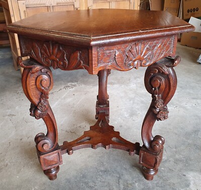 ANTIQUE SOLID CARVED OAK 3 LEG SIDE TABLE FREE UK POSTAGE | eBay UK