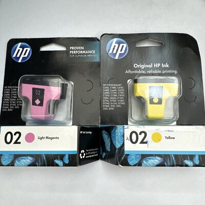 x2 New OEM HP 02 Ink Cartridge Box 2 Light Magenta & Yellow Pack ...