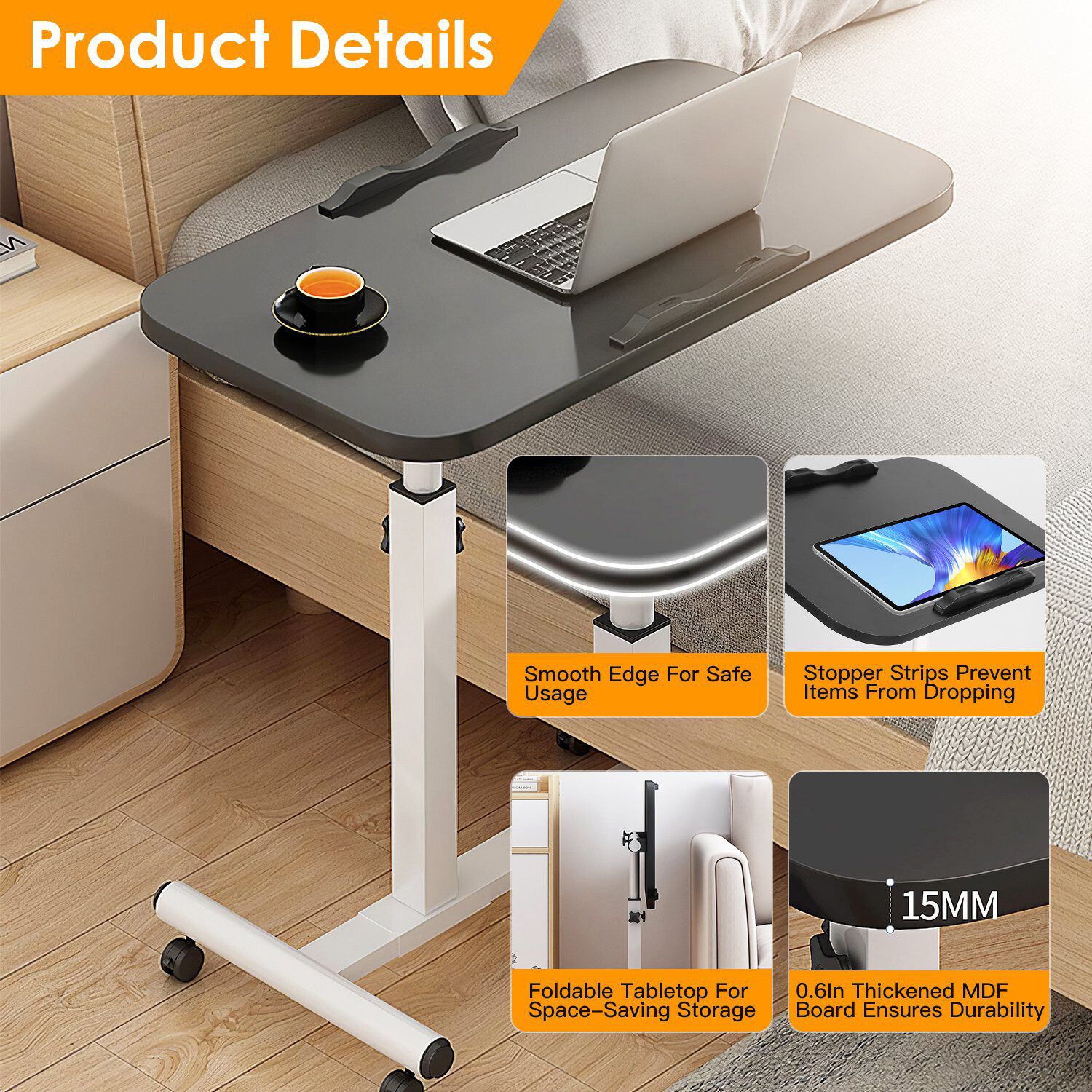 Laptop Desk Rolling Over Bed Table Sofa Office Stand Table Angle Height ...