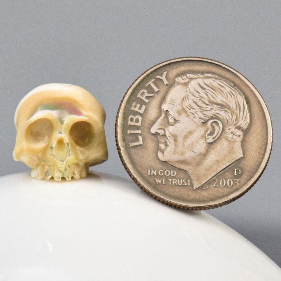 11.95mm Human Skull Bead Carved Iridescent Turbo Shell Vertically ...