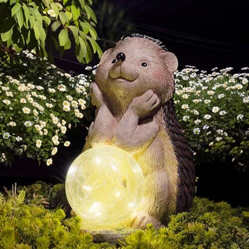 Solar Garden Hedgehog Statue with LED LightsFunny Resin Outdoor Statue ...