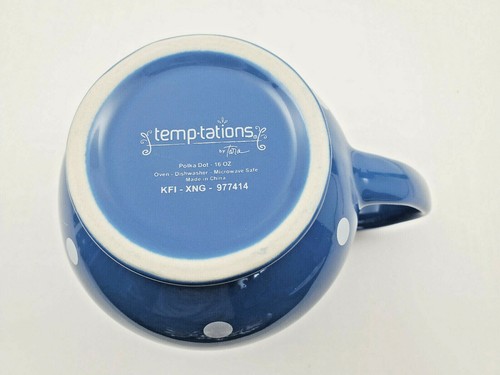 TEMPTATIONS BY TARA Blue 16 oz Coffee Mug White Polka Dots Gift Box NEW ...